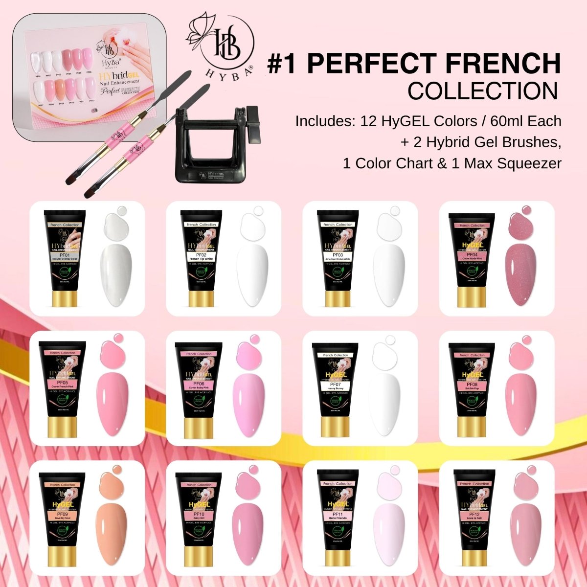 HyGEL® #1 PERFECT FRENCH Full Set - 12 x 60ml Tubes – HYBA BEAUTY
